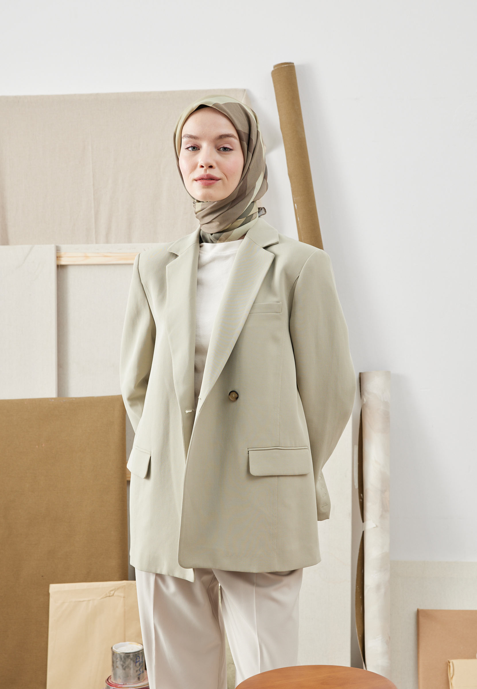 COLOR MIX DESEN PAMUK İPEK EŞARP ASKER YEŞİLİ Online Satın Al! | Fresh ...