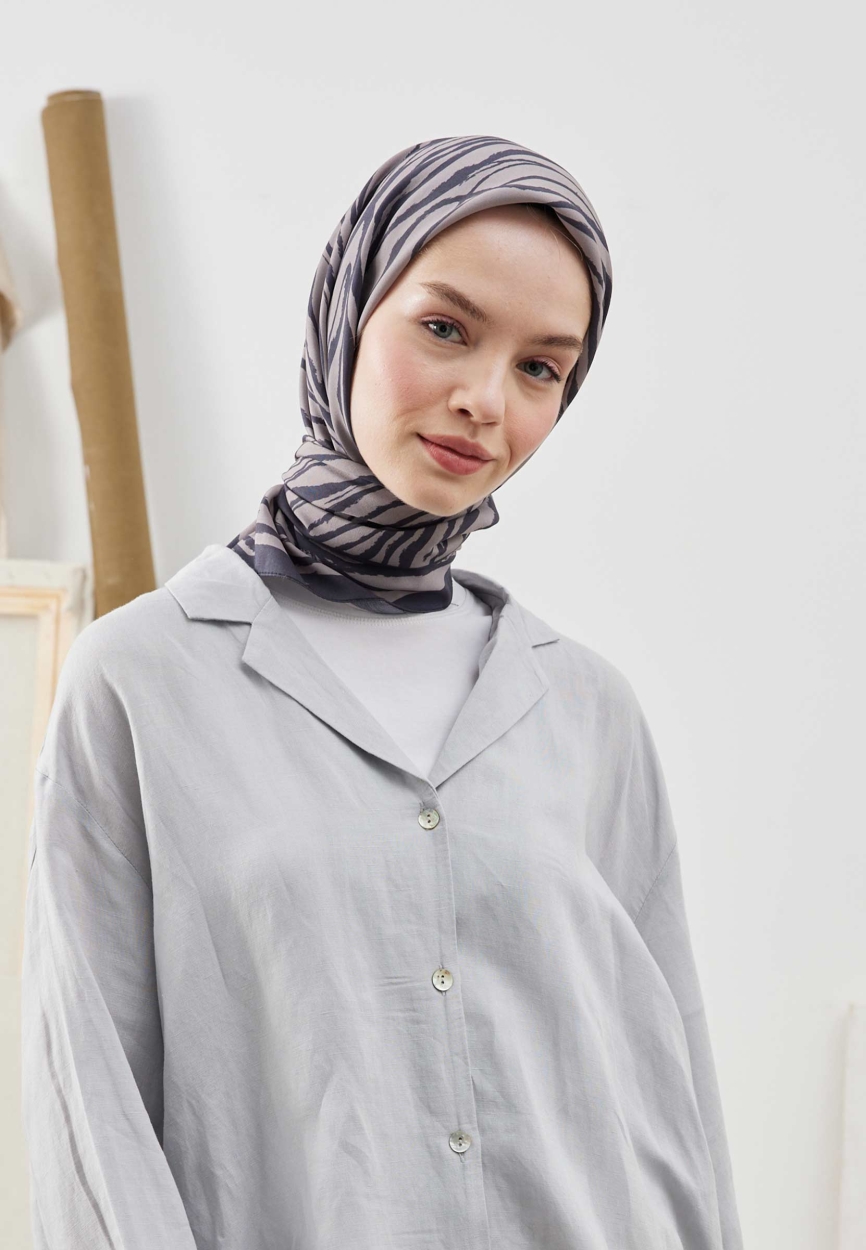 ZEBRA PATTERNED COTTON SILK SCARF ANTHRACITE Buy Online! | Fresh Scarfs