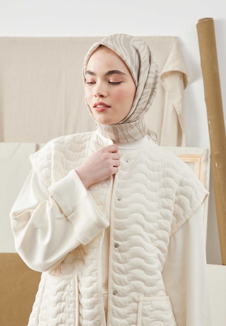 ZEBRA PATTERNED COTTON SILK SCARF BEIGE