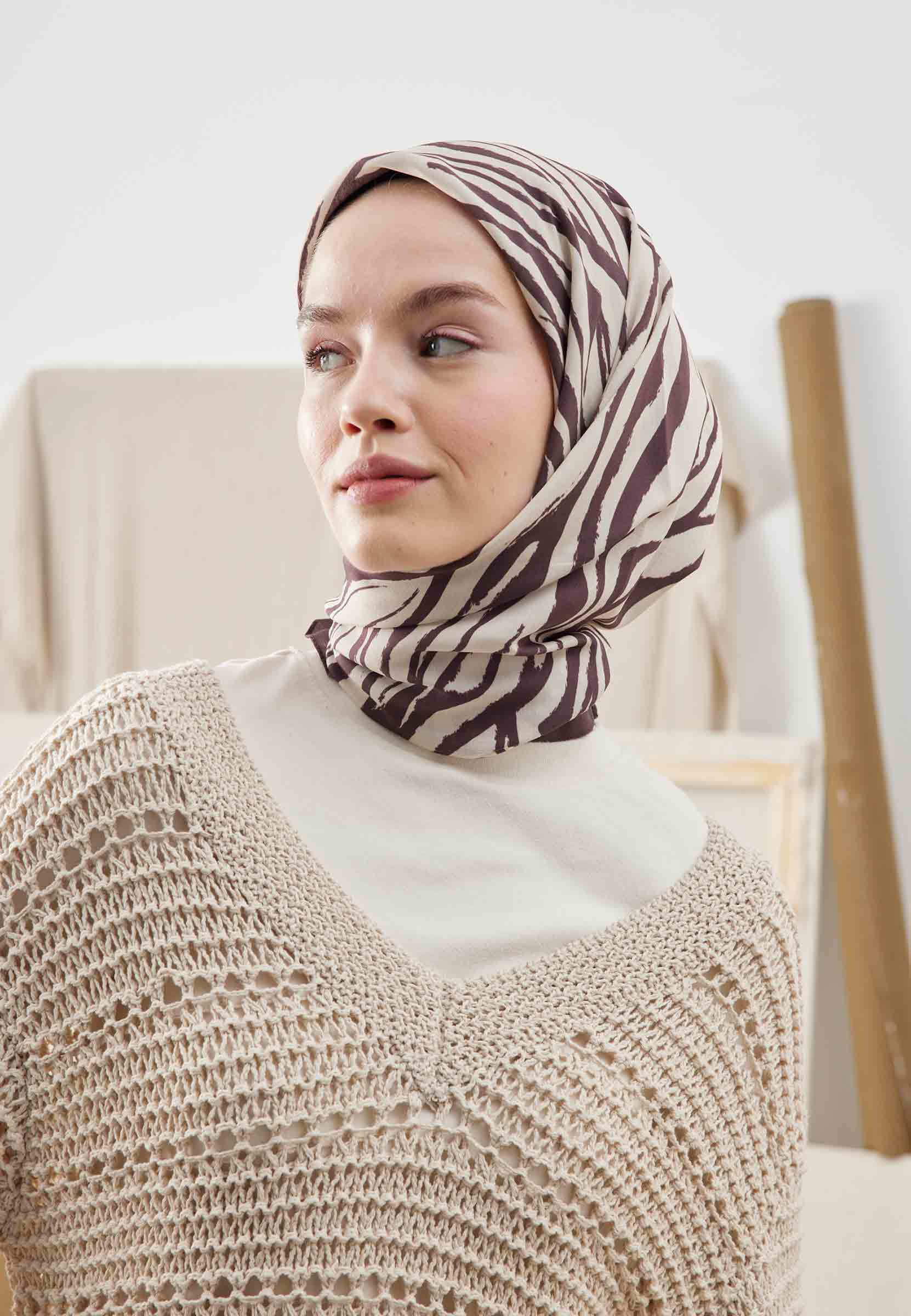 ZEBRA DESEN PAMUK İPEK EŞARP PATLICAN MORU Online Satın Al! | Fresh Scarfs