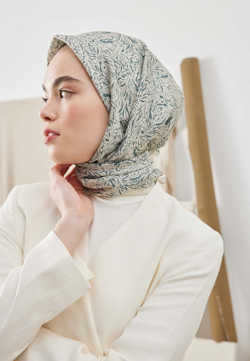 EVIE PATTERN COTTON SILK SCARF SEA GREEN Buy Online! | Fresh Scarfs