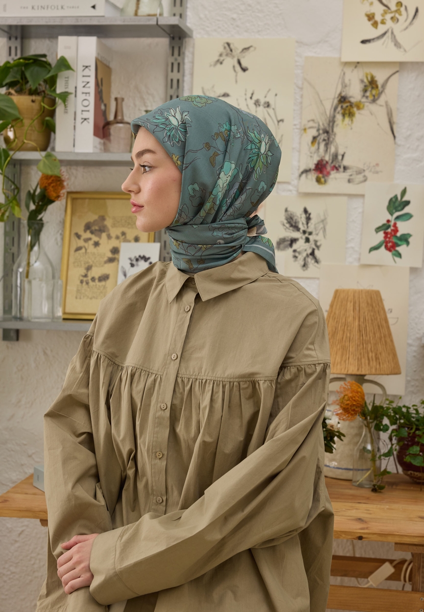DELIA PATTERN COTTON SILK SCARF SEA GREEN Buy Online! | Fresh Scarfs