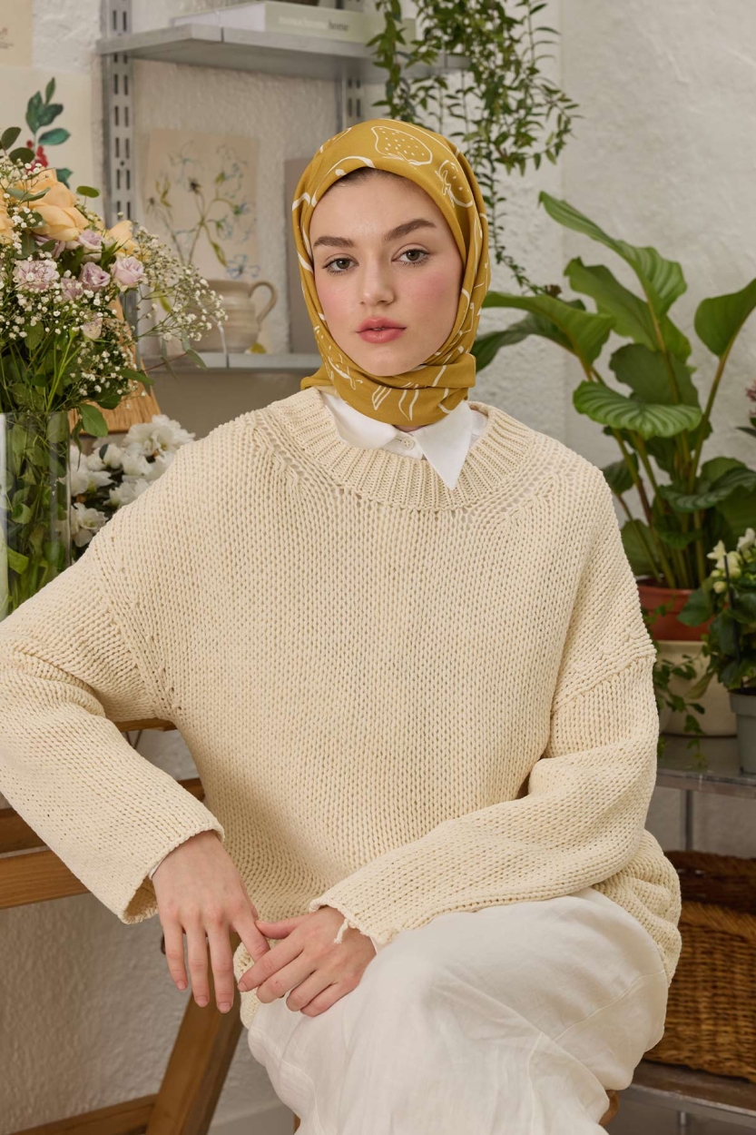 ELOISE PATTERNED COTTON SILK SCARF MANGO Buy Online! | Fresh Scarfs