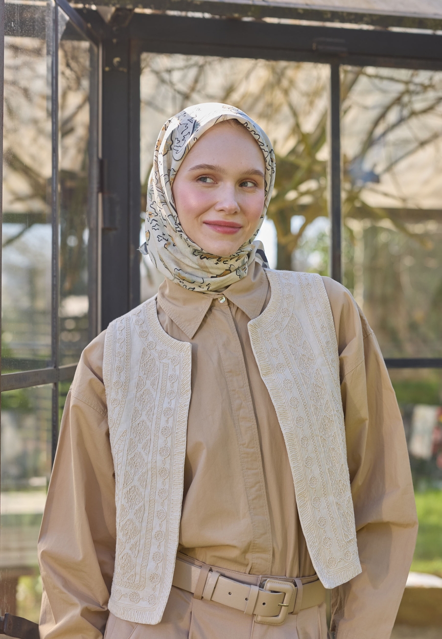 ELORA PATTERNED COTTON SILK SCARF SAGE