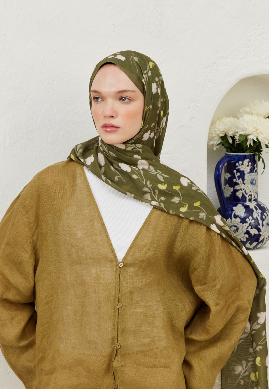 SOFT FLOWERS PATTERNED RAMI HIJAB KHAKI Buy Online! | Fresh Scarfs