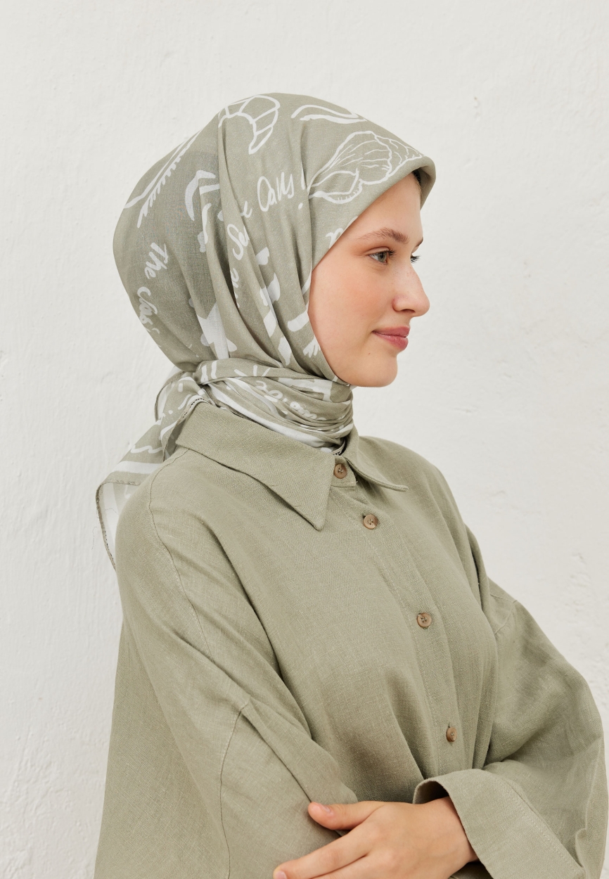 SUMMER VIBES PATTERNED COTTON VUAL SCARF NATURAL BEIGE