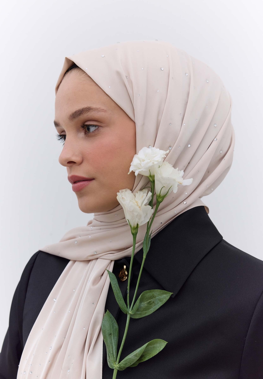 STRASS STONE SILK HIJAB BEIGE
