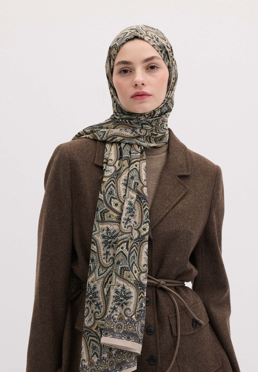 VINTAGE ECHO PATTERNED HIJAB BROWN