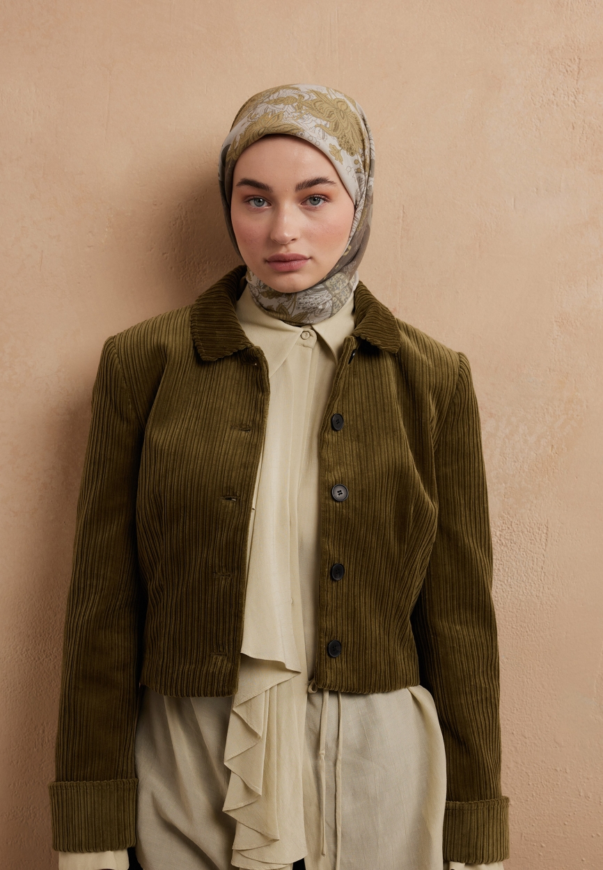 SIENNA PATTERNED COTTON SILK SCARF OIL GREEN Buy Online! | Fresh Scarfs