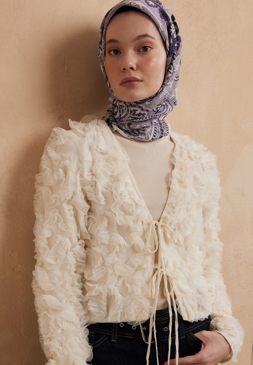 LENA PATTERNED COTTON SILK SCARF LILAC Buy Online! | Fresh Scarfs