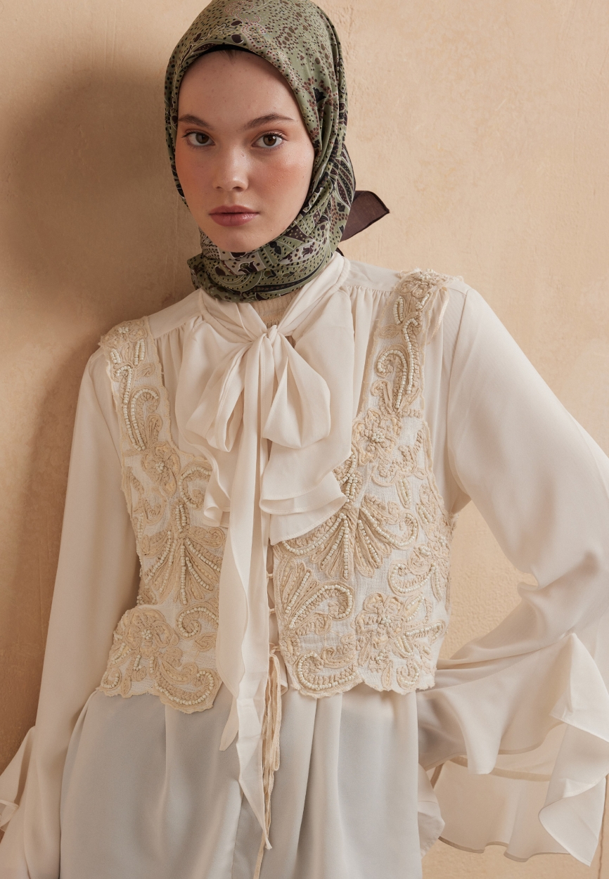 ELİZA PATTERNED COTTON SILK SCARF BROWN Buy Online! | Fresh Scarfs