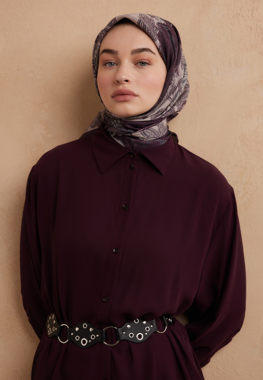 DARIA PATTERNED COTTON SILK SCARF PLUM ROT Buy Online! | Fresh Scarfs