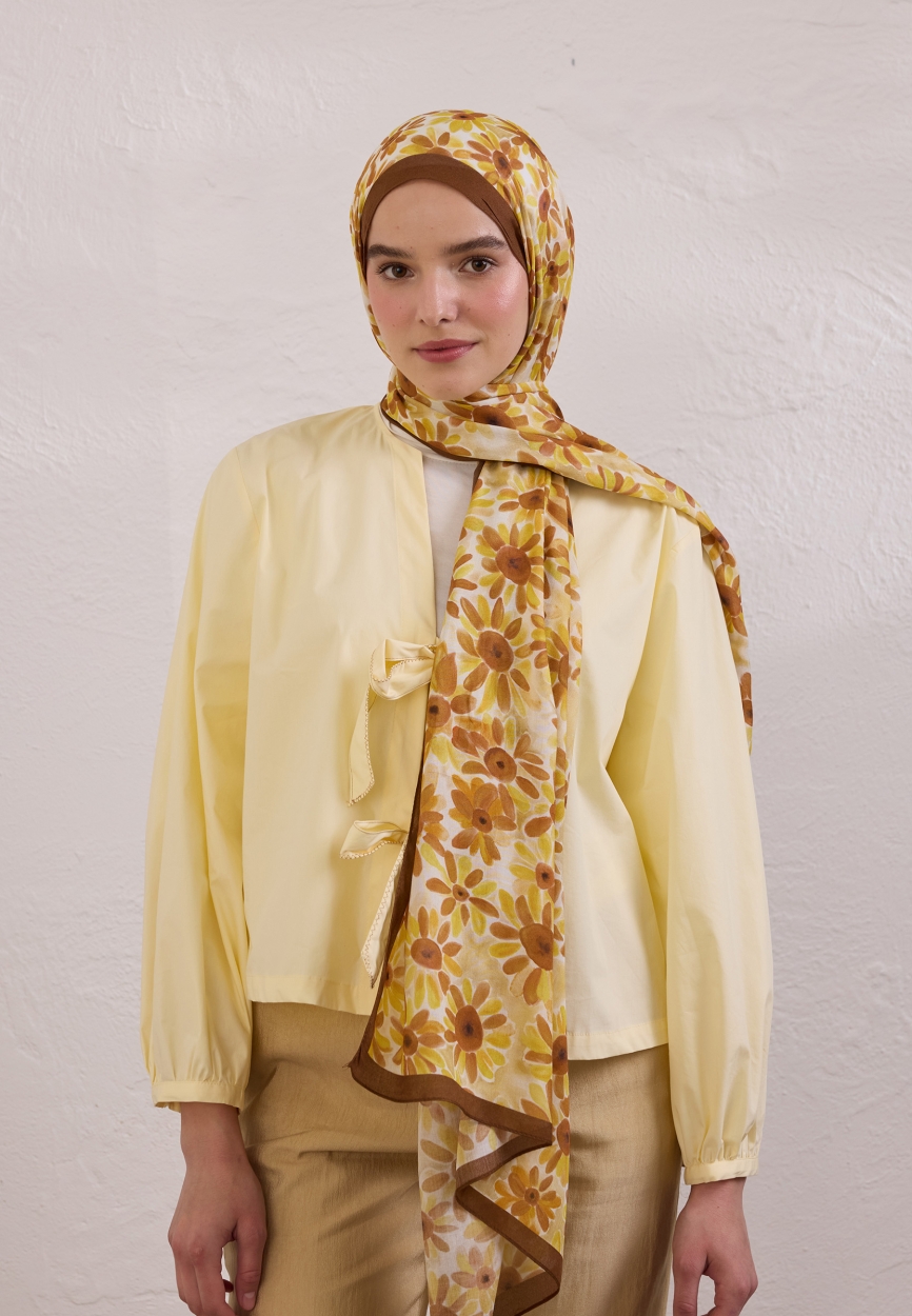 SUNFLOWER PATTERN RAMI HIJAB BROWN Buy Online! | Fresh Scarfs