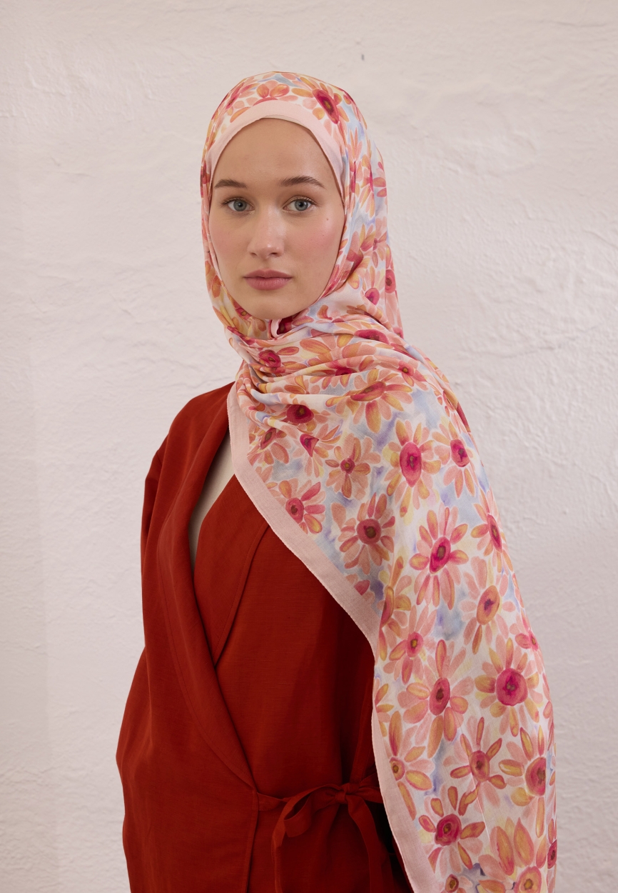 SUNFLOWER PATTERN RAMI HIJAB SOFT PINK Buy Online! | Fresh Scarfs