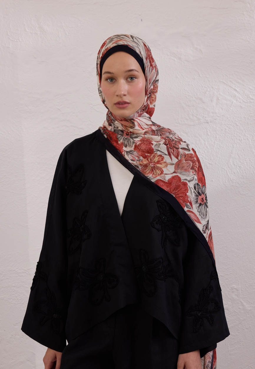VINTAGE GARDEN PATTERN RAMI HIJAB BLACK Buy Online! | Fresh Scarfs