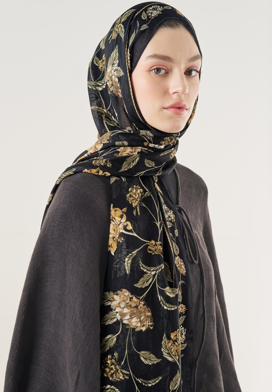 BLOOMY DESEN SOFT VİSKON ŞAL SİYAH Online Satın Al! | Fresh Scarfs